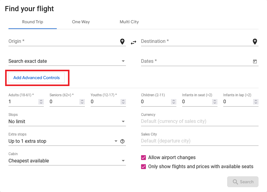 ITA Matrix Advanced Controls | meilenoptimierenI