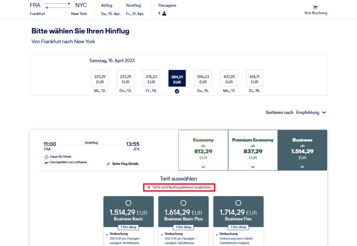 Lufthansa Buchungsklassen anzeigen lassen | meilenoptimieren