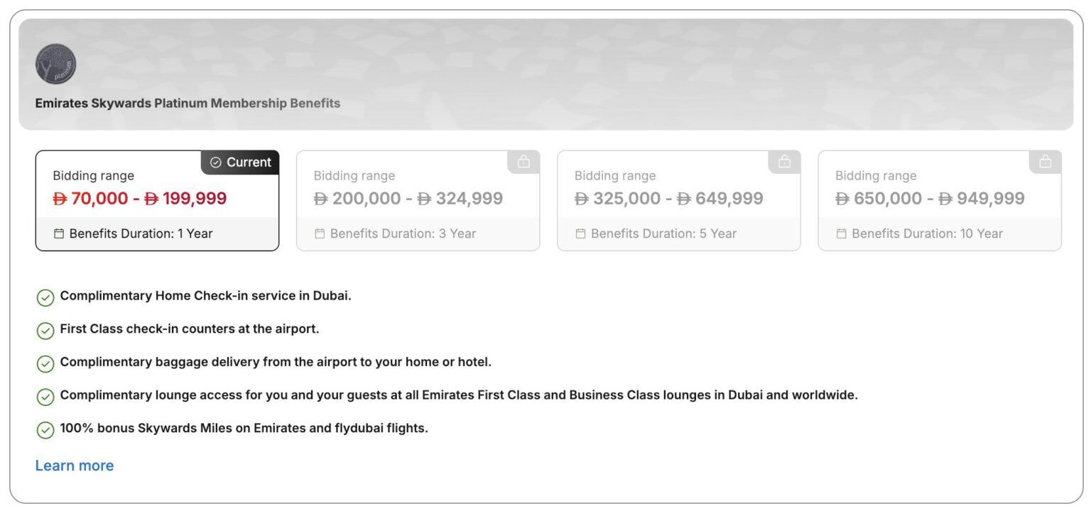 Emirates versteigert Skywards Platinum Status | meilenoptimieren